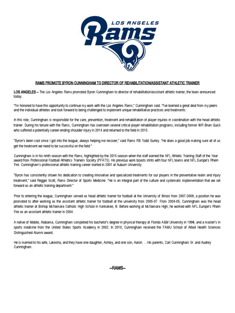 Rams Promote Byron Cunningham to Director | PDF | Los Angeles Rams ...
