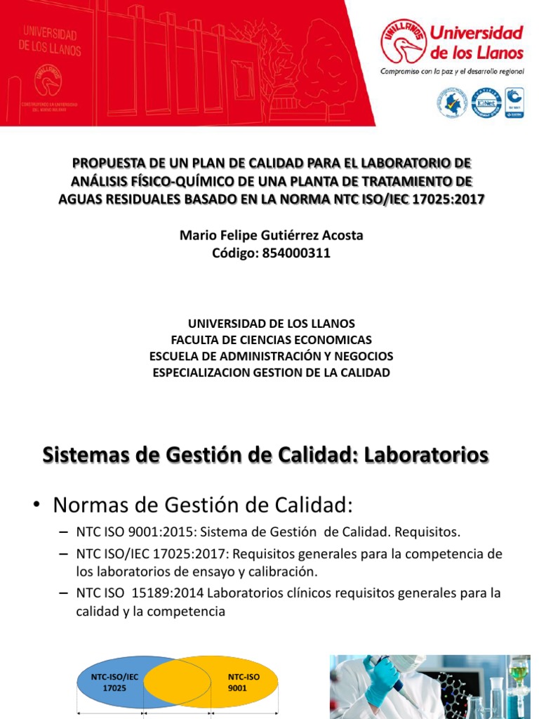 Modelo PLAN DE CALIDAD PARA EL LABORATORIO DE ANALISIS FISICOQUÍMICO DE UNA PTAR CON BASE EN LA ...