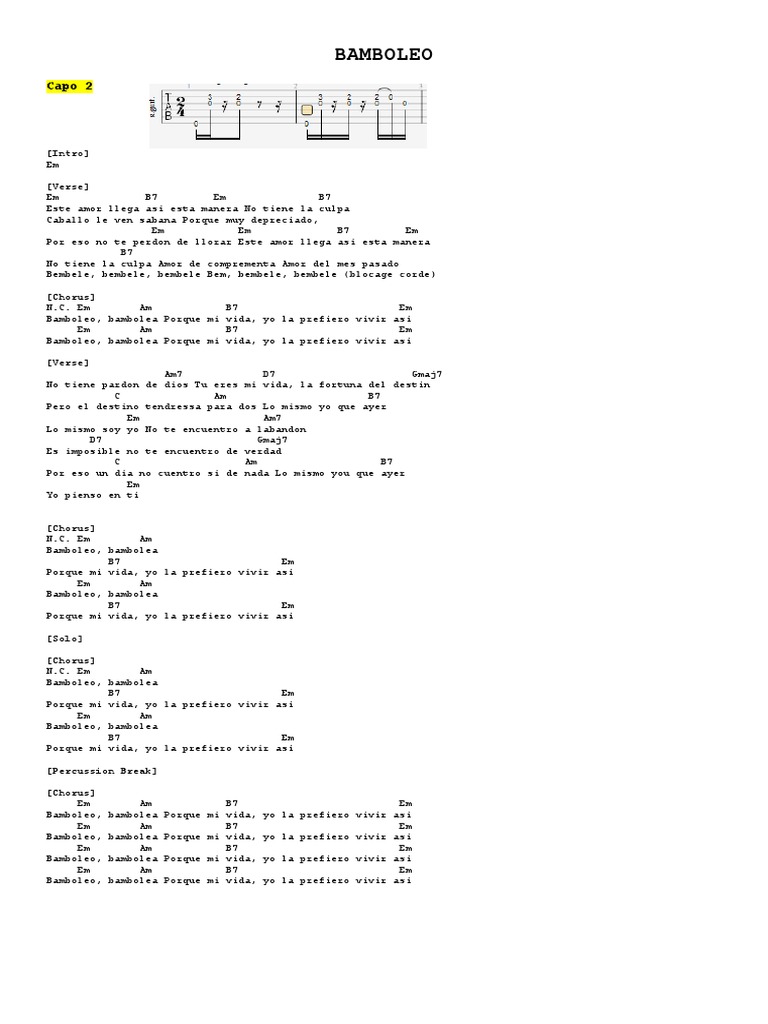 Letra y Acordes de "Bamboleo" Capo 2 | PDF