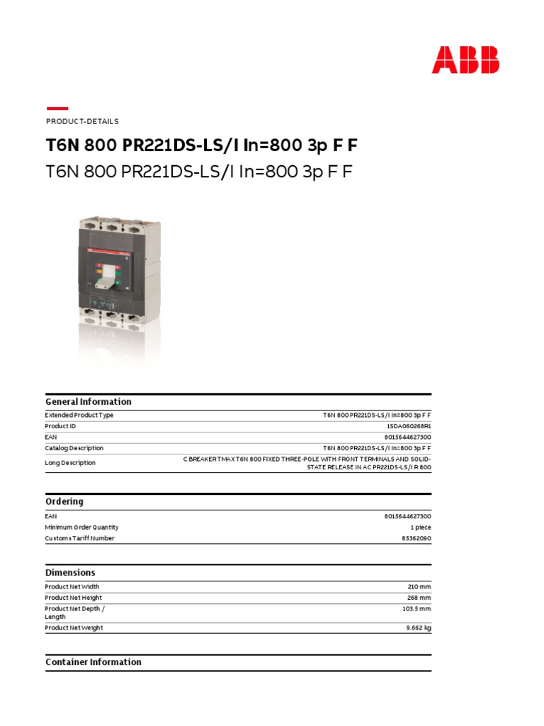 T6N 800 PR221DS-LS/I in 800 3p F F | PDF | Components | Force