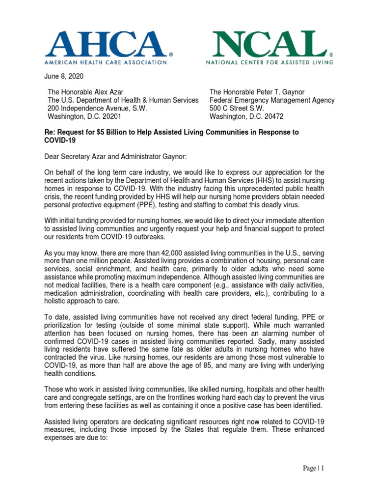 HHS Letter AssistedLiving 6-8-20 | PDF | Assisted Living | Nursing Home ...