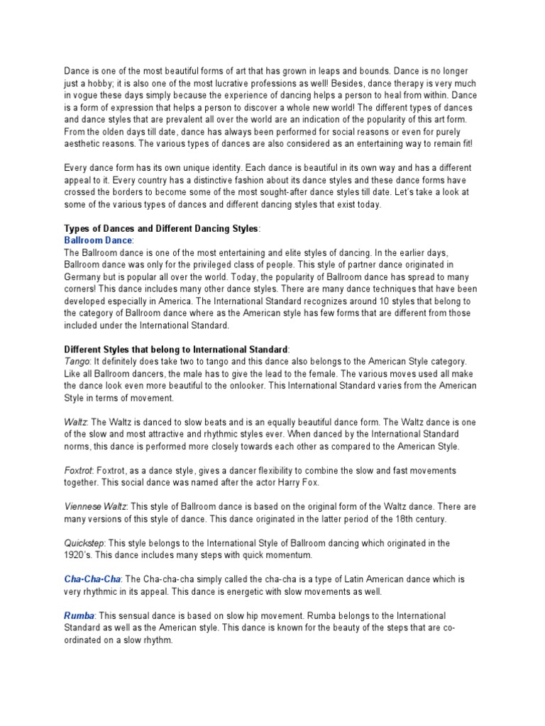 Types of Dances and Different Dancing Styles:: Ballroom Dance | PDF ...