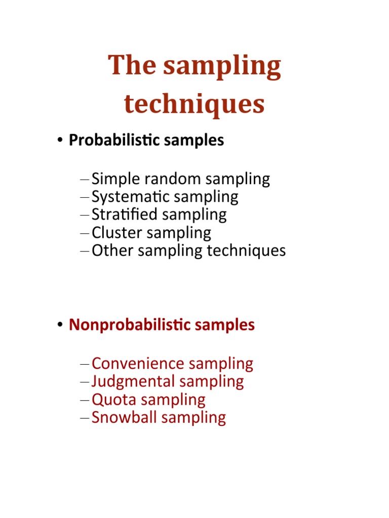 The Sampling Techniques: - Probabilistic Samples | PDF | Sampling (Statistics) | Stratified Sampling
