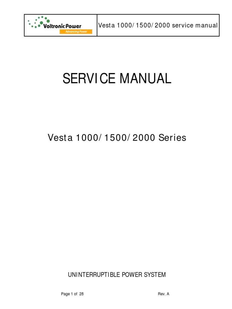 Service Manual: Vesta 1000/1500/2000 Series | PDF | Power Inverter ...