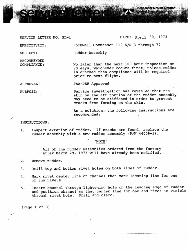 Rockwell Commander 112 Service Letters | PDF | Aileron | Nut (Hardware)