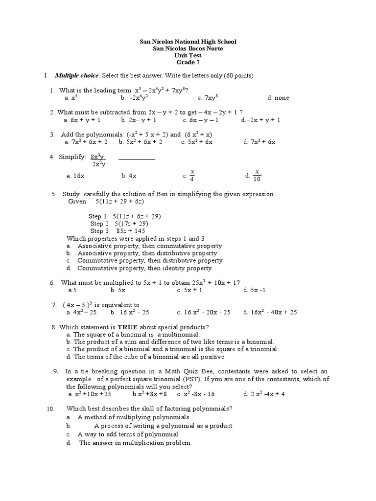 Third Periodical Test - Docx For Grade 7... Unit Test | PDF ...