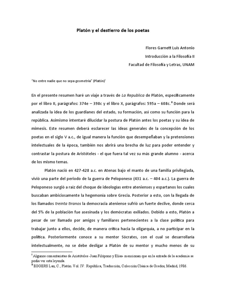 Platón y el Destierro de los Poetas | PDF | Platón | Sócrates