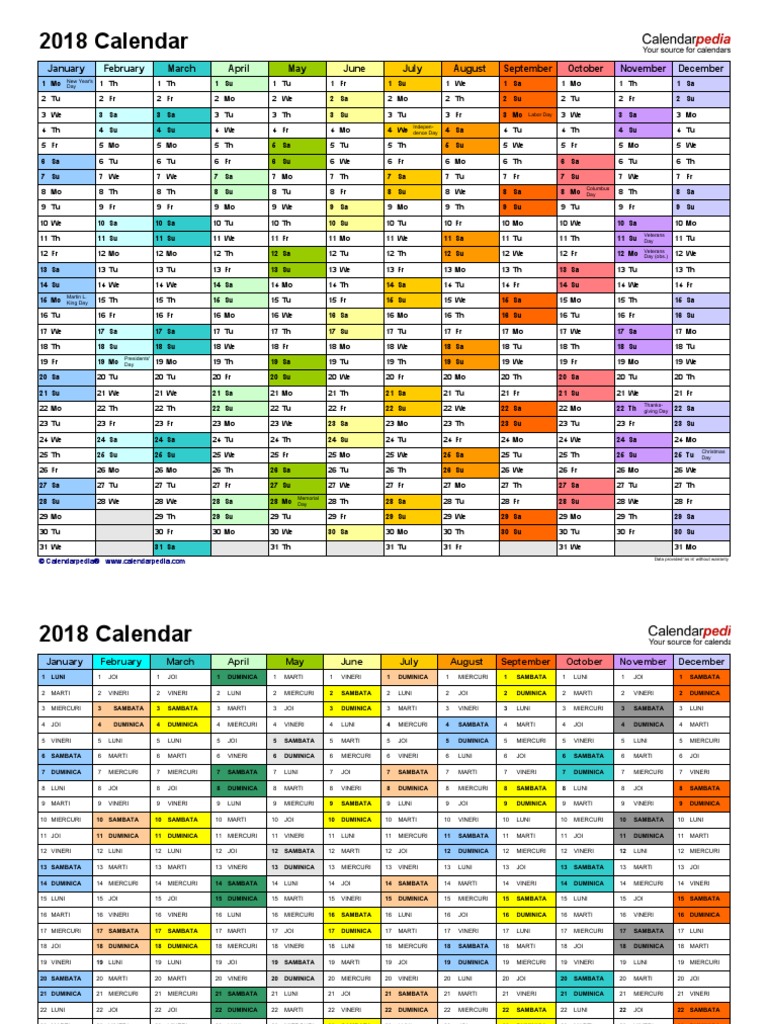 2018 Calendar Landscape in Color | PDF