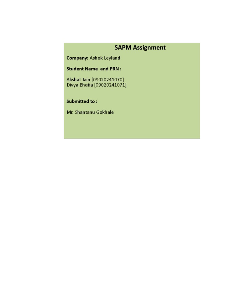 SAPM Assignment: Company: Ashok Leyland Student Name and PRN | PDF | Expense | Taxes