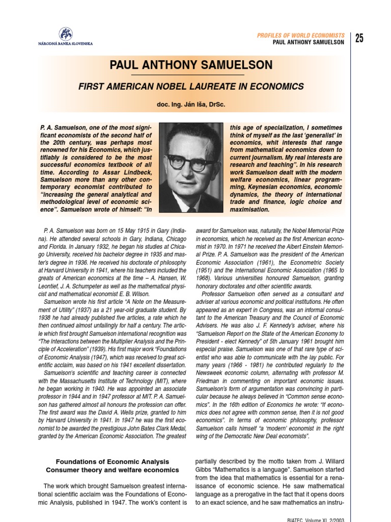 Samuelson's Economic Legacy | PDF | Monetary Policy | Monetarism