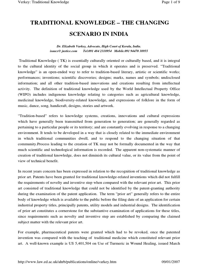 Traditional Knowledge - The Changing Scenario in India PDF | PDF ...