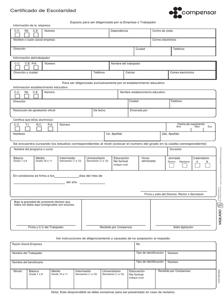 Formato Certificado Escolaridad CAJA COMPENSAR PDF | PDF | Enseñando y aprendiendo | Educación ...