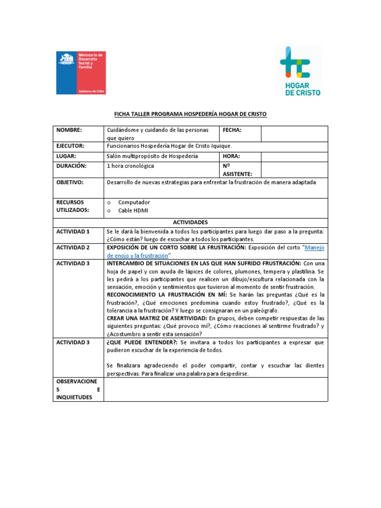 Ficha Taller Tolerancia A La Frustración | PDF