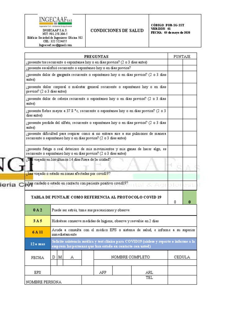 Formato de Condiciones de Salud | PDF | Enfermedades y trastornos ...