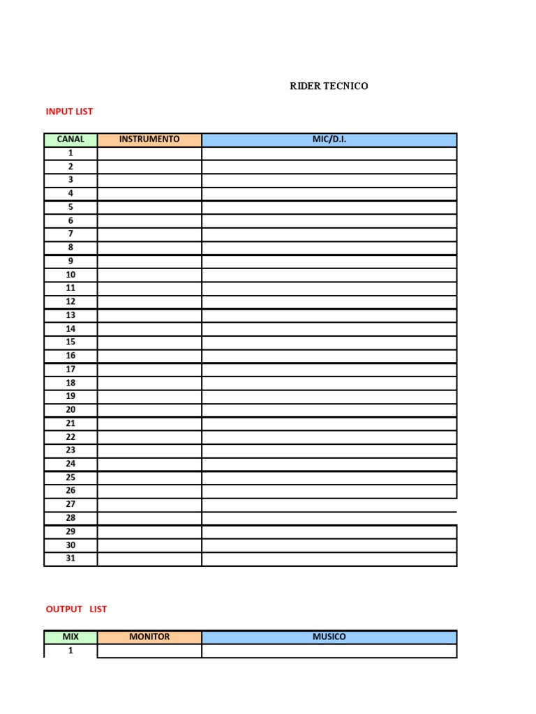 Formato Rider y Backline | PDF