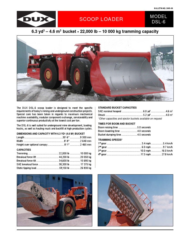 Scoop Loader: 6.3 Yd - 4.6 M Bucket 22,000 LB - 10 000 KG Tramming ...