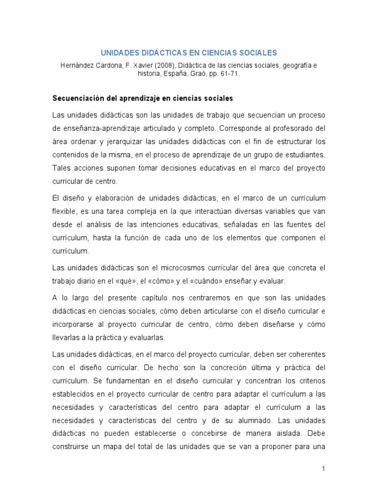 Unidades Didácticas en Ciencias Sociales | PDF | Plan de estudios ...