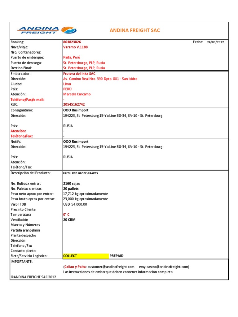 Instrucción de Embarque | PDF