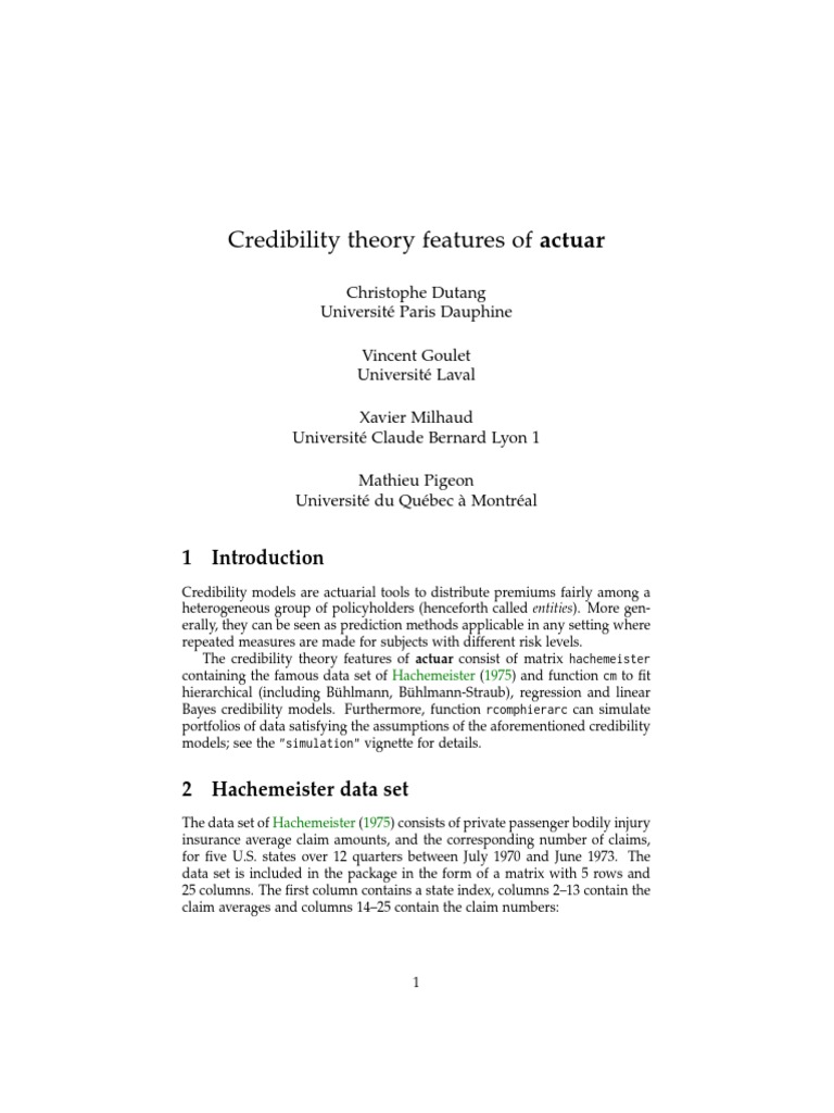 Credibility Theory Features of Actuar | Download Free PDF | Statistical ...