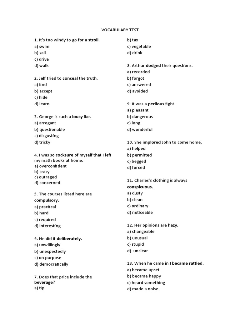 Vocabulary Test | PDF