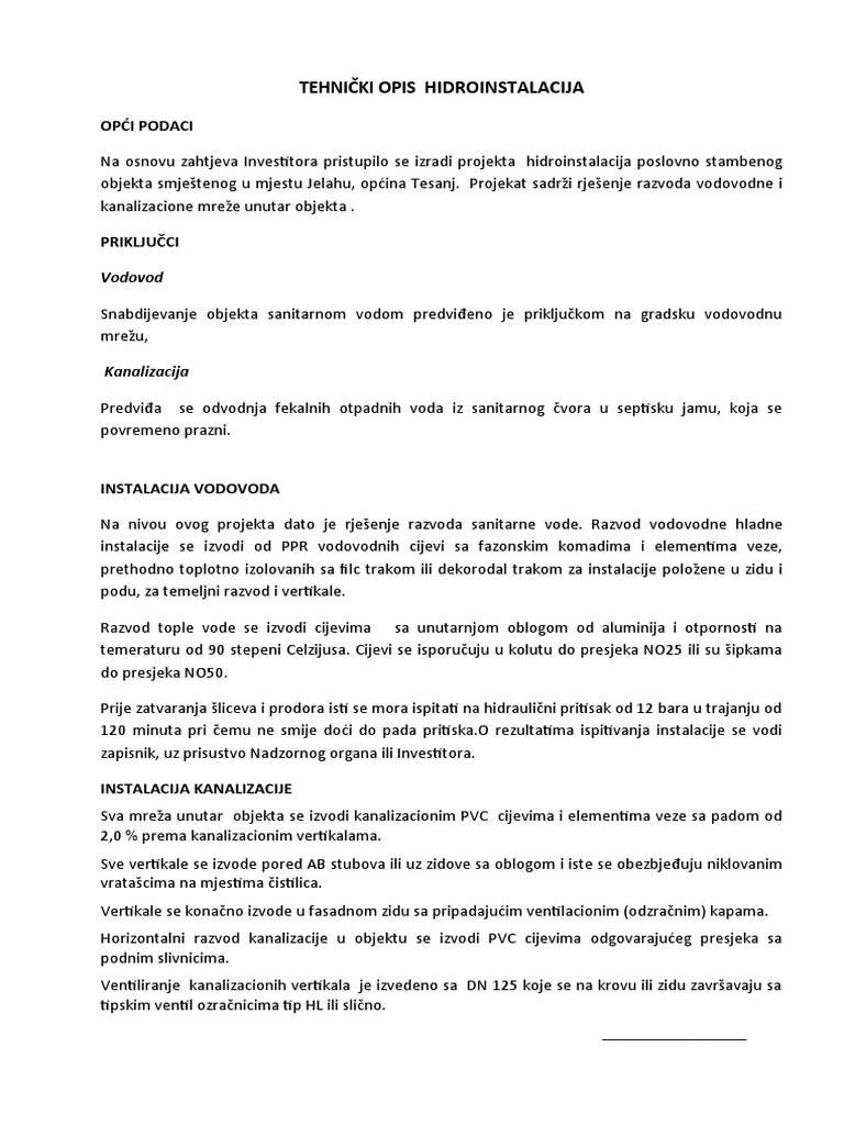 Teh Opis HIDRO | PDF