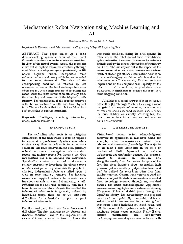 11 Mechatronics Robot Navigation Using Machine Learning And Ai Pdf Artificial Intelligence