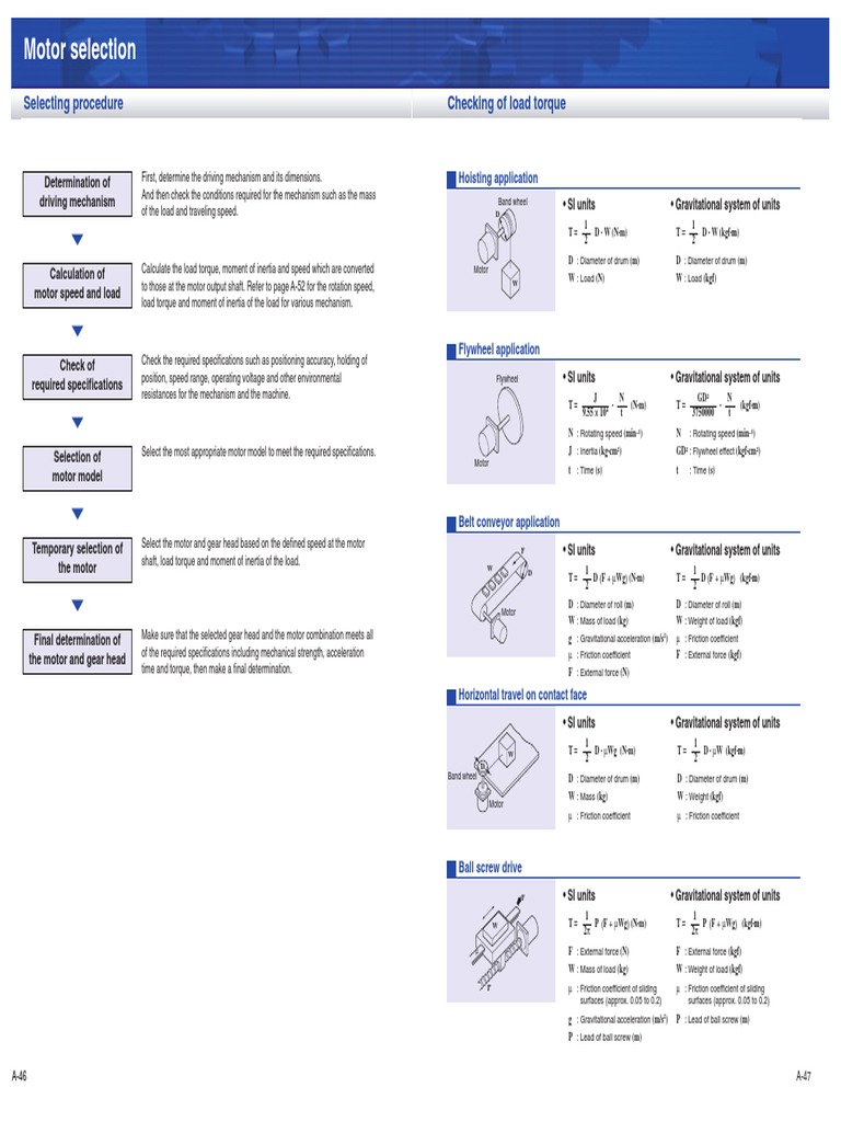 Motor Selection and Torque Calculations | PDF | Electric Motor | Torque