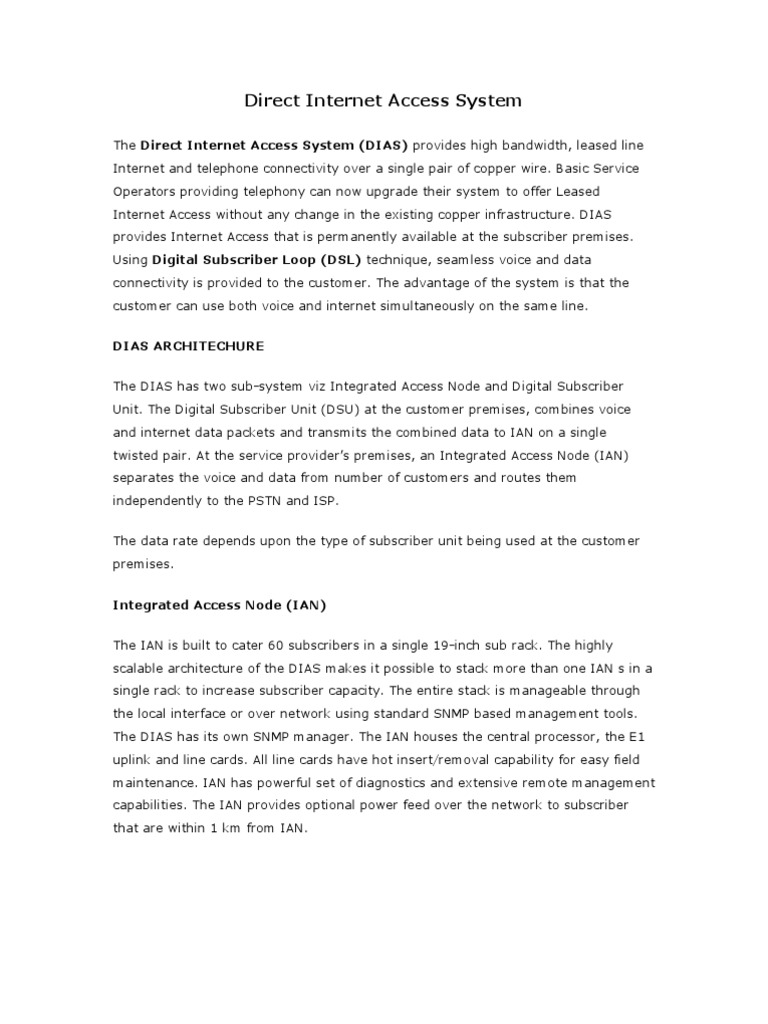 Direct Internet Access System Overview | PDF | Internet Access ...