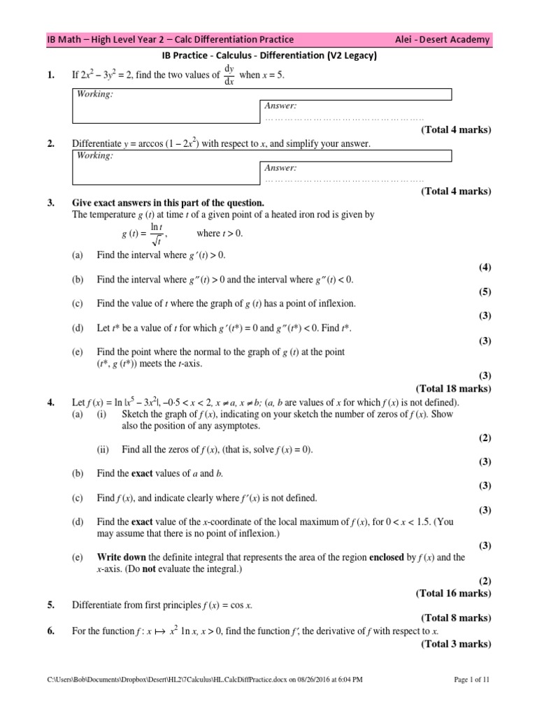 Dokumen - Tips - Ib Math High Level Year 2 Calc Differentiation ...