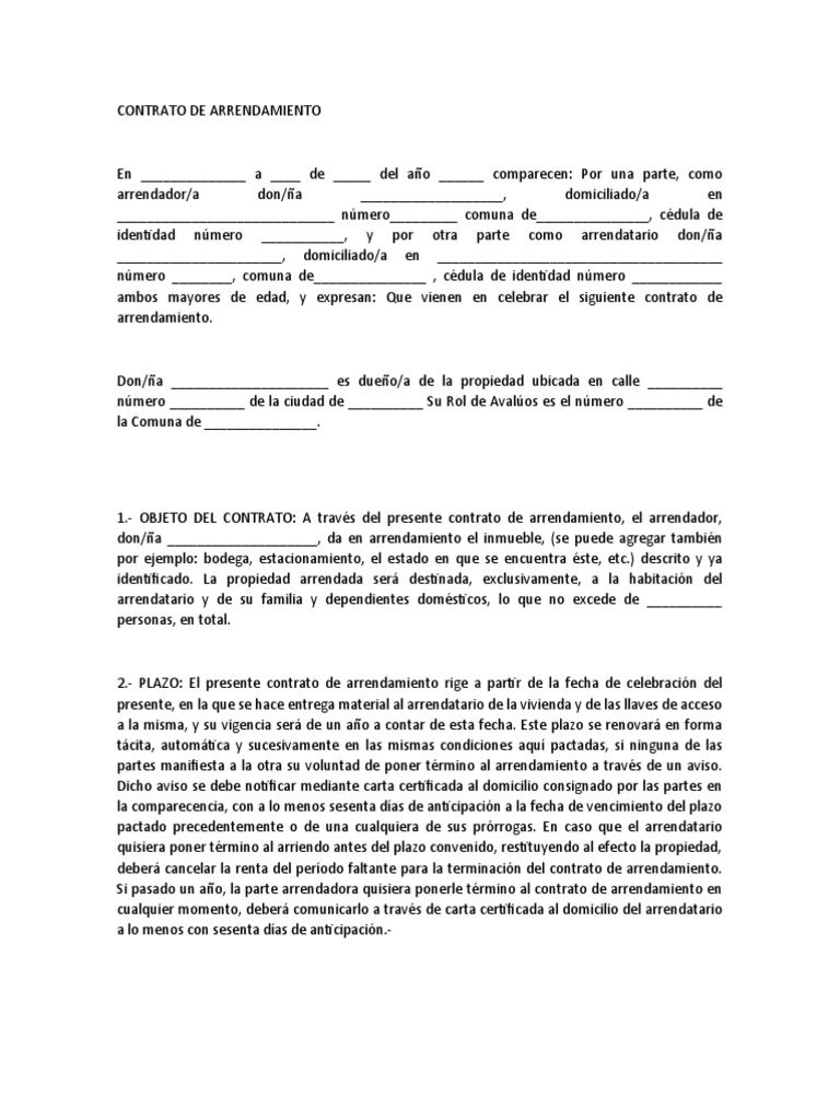 Formato de Contrato de Arriendo | PDF | Propiedad | Alquiler