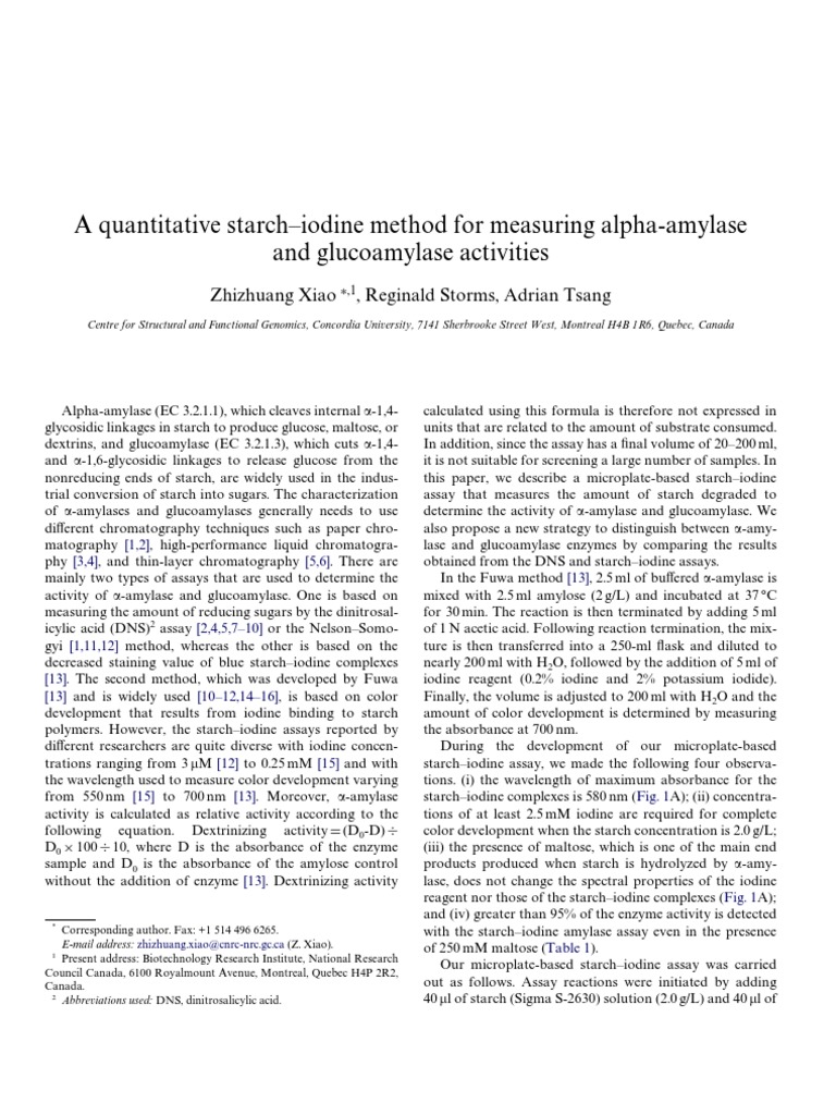 A Quantitative Starch Iodine Method For PDF | PDF | Starch | Iodine