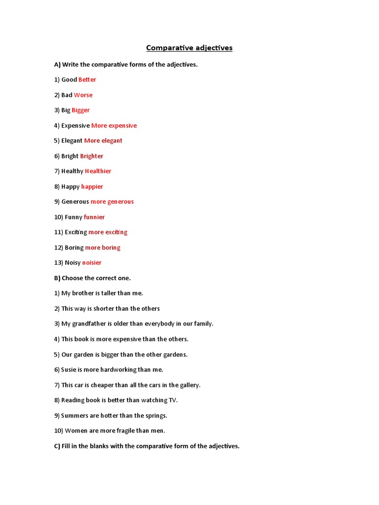 Comparative Adjectives: Better Worse Bigger More Expensive | PDF