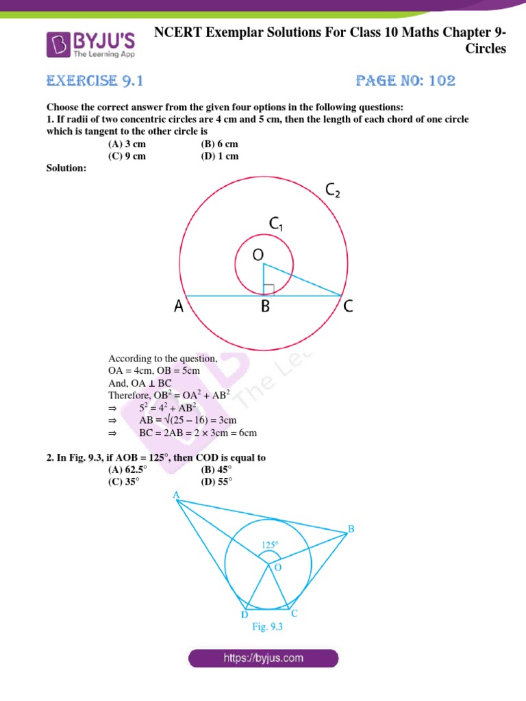 NCERT Exemplar Solution For Class 10 Maths Chapter 9 Circles | PDF | Circle | Perpendicular