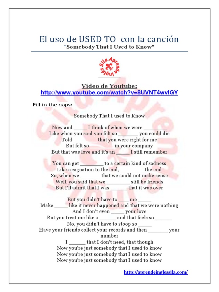 El Uso de USED TO Con La Canción: Vídeo de Youtube | PDF