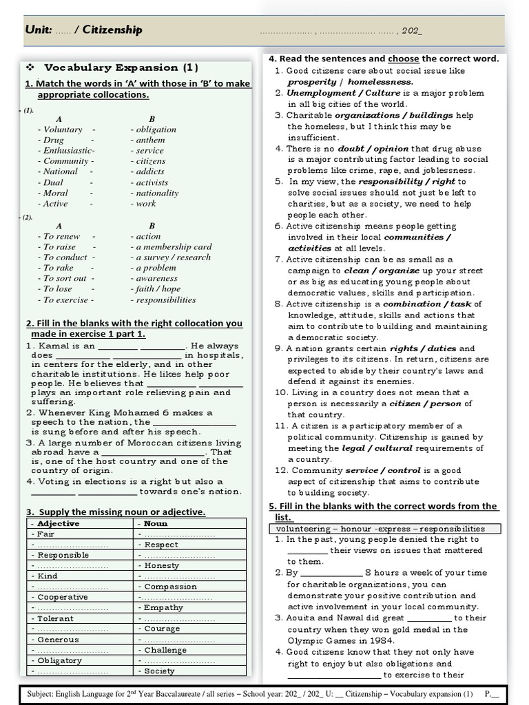 Unit: / Citizenship: Vocabulary Expansion | PDF | Citizenship | Democracy