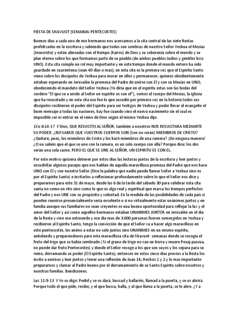 Fiesta de Shavuot | PDF | Pentecostés | Jesús