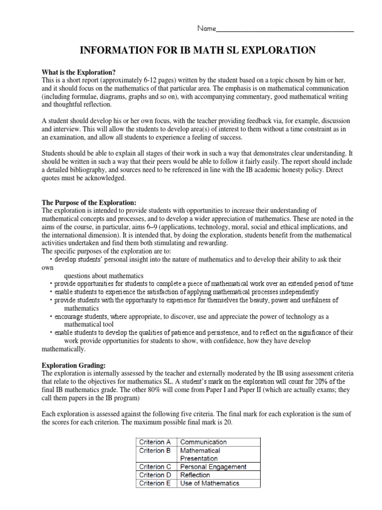 Information For Ib Math SL Exploration: What Is The Exploration? | PDF ...