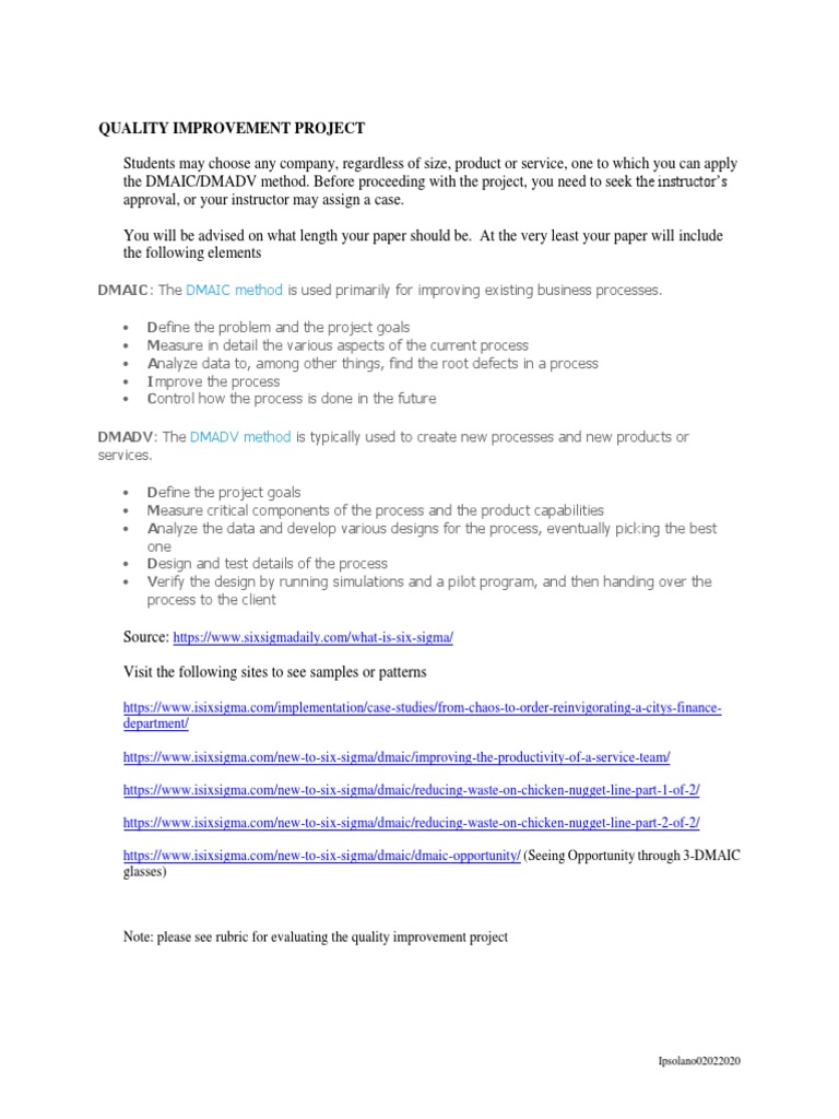 DMAIC and DMADV Quality Improvement Guide | PDF