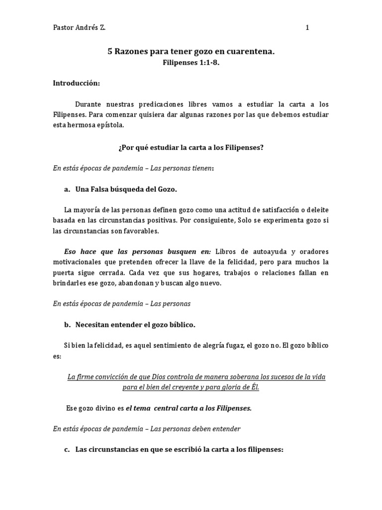 5 Razones para Tener Gozo en Cuarentena | PDF | Pablo el apóstol ...