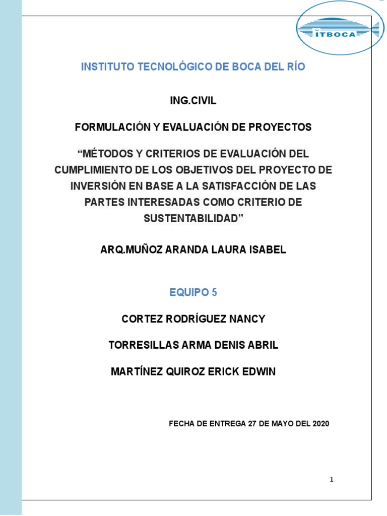Instituto Tecnológico de Boca Del Río: Ing - Civil Formulaci N Y Evaluaci N de Proyectos | PDF ...
