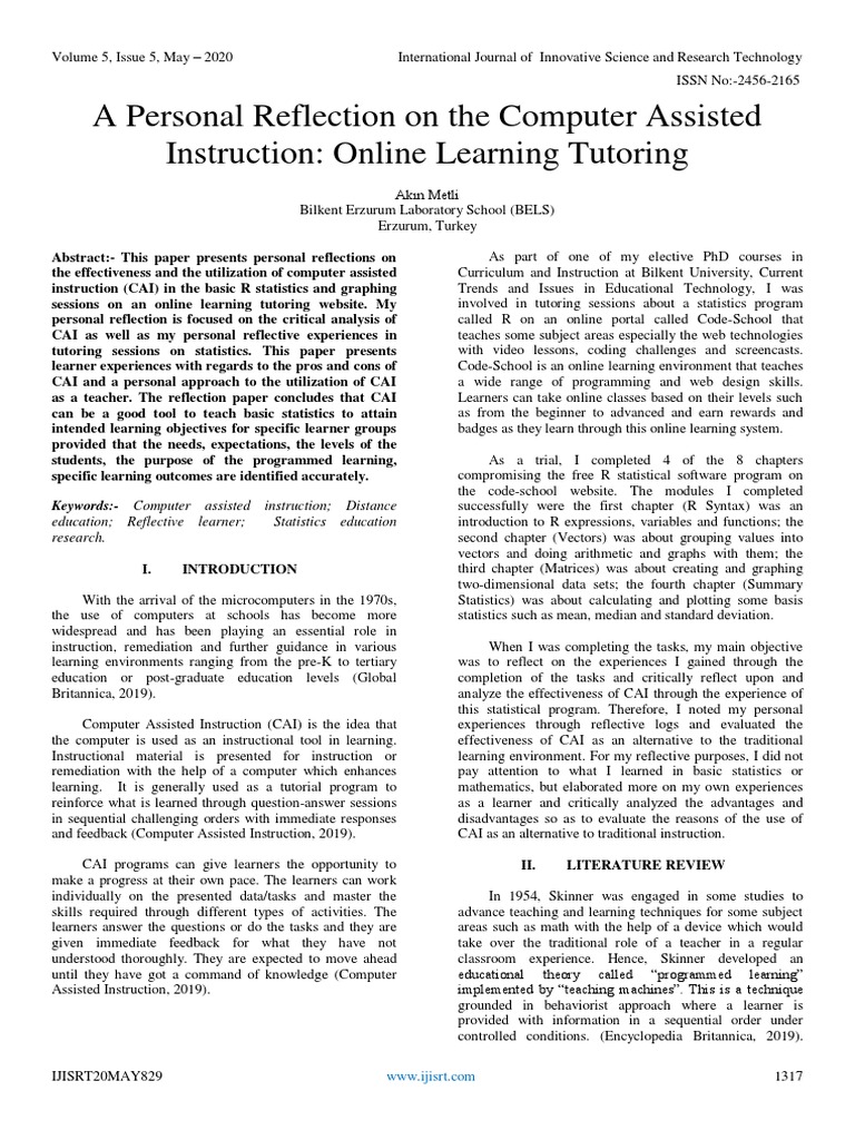 A Personal Reflection On The Computer Assisted Instruction Online ...