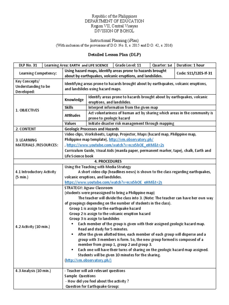 DLP Es 31 | PDF | Hazards | Lesson Plan