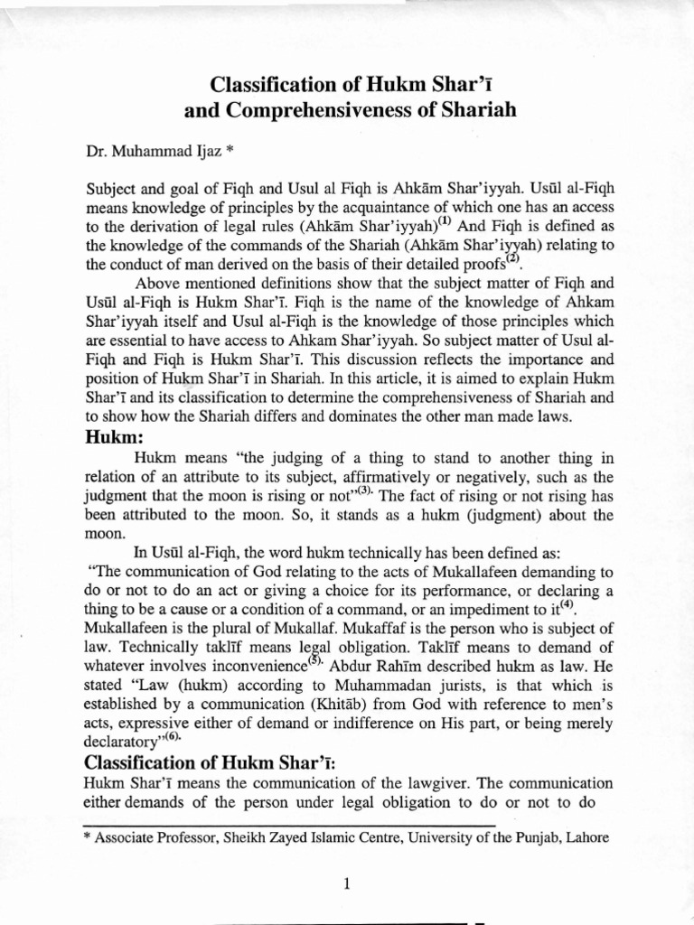 Classification of Hukm Shar'i and Comprehensiveness of Shariah | PDF ...
