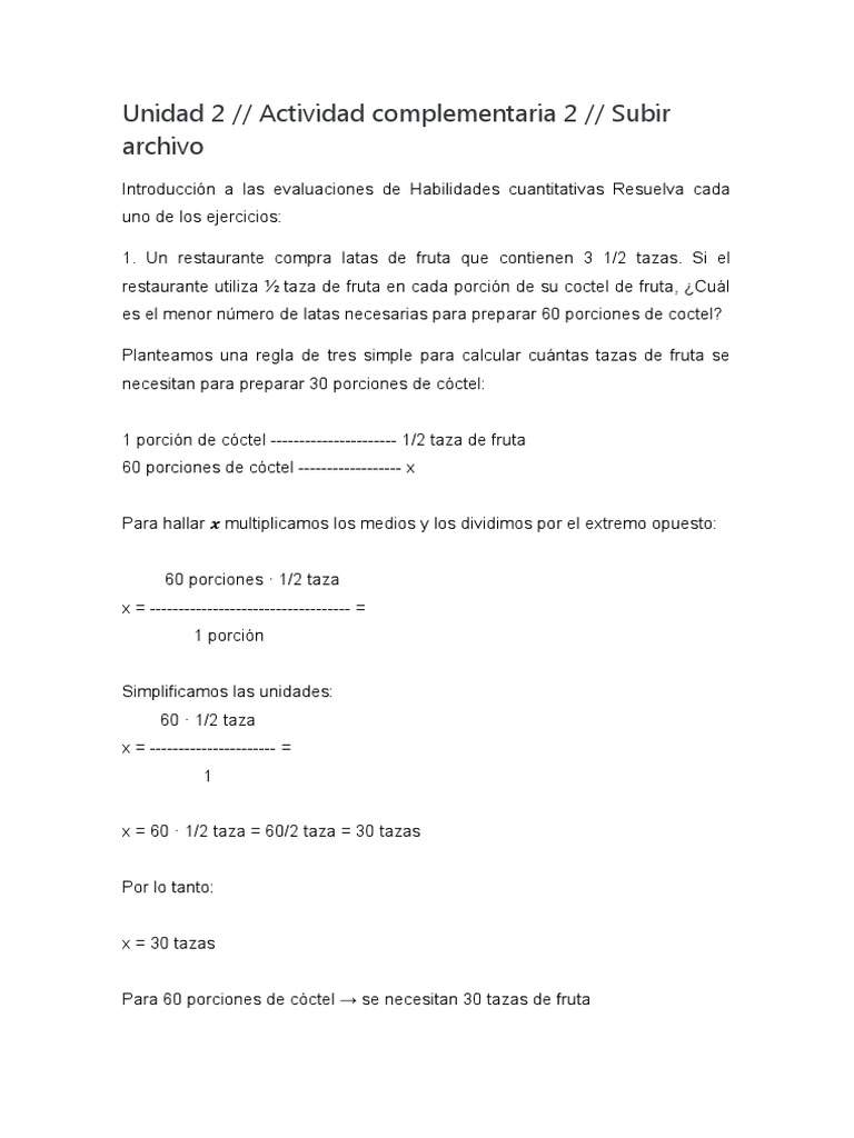Unidad 2 Actividad Complementaria 2 | PDF | Fracción (Matemáticas) | Enseñanza de matemática