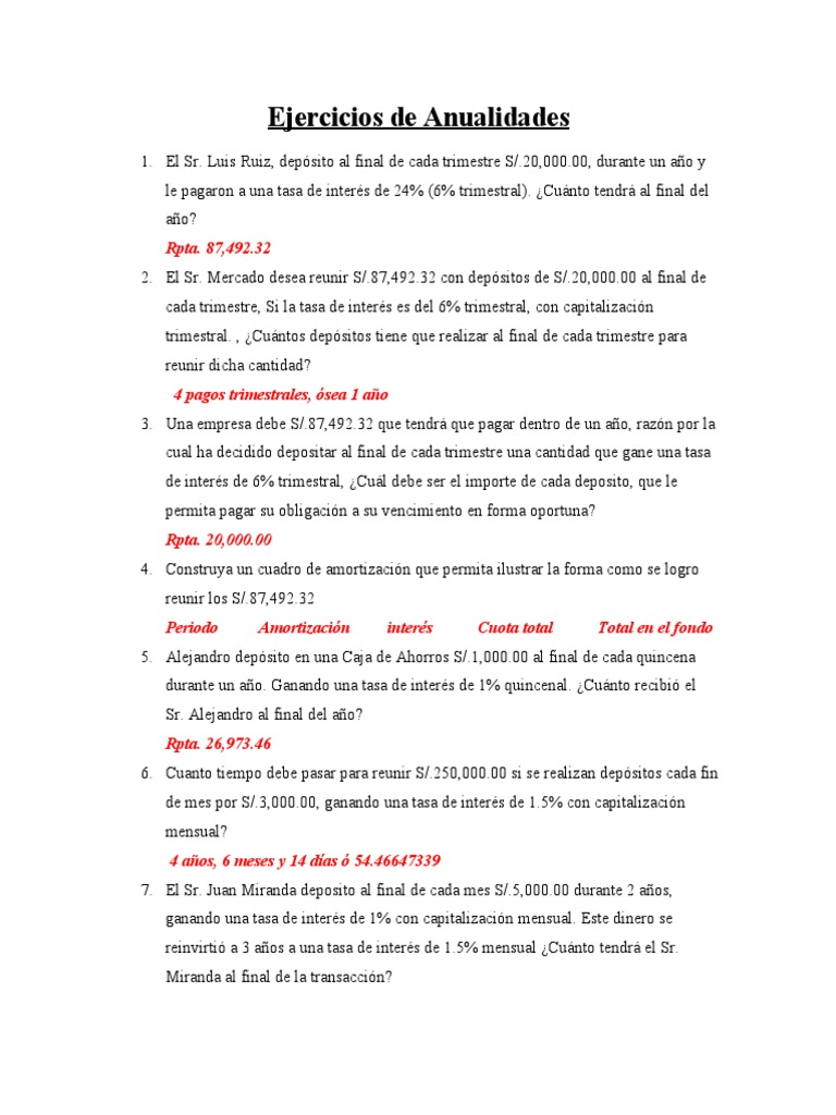 Ejercicios de Anualidades | PDF | Tasas de interés | Economias