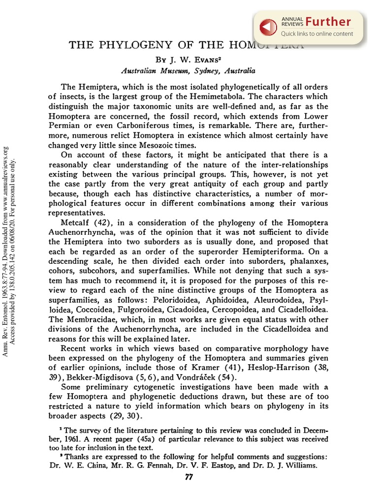 The Phylogeny of The Homoptera1: Quick Links To Online Content | PDF ...