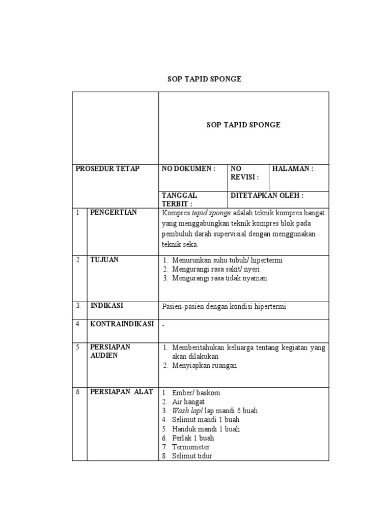 SOP Tepid Sponge | PDF