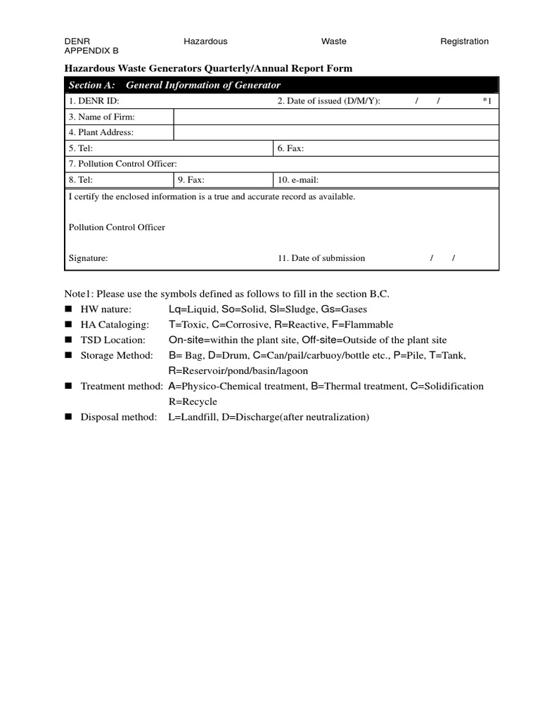 Section A: General Information of Generator: Hazardous Waste Generators ...
