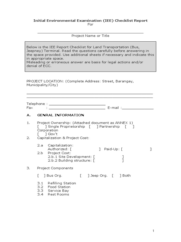 Initial Environmental Examination (IEE) Checklist Report | PDF | Waste ...