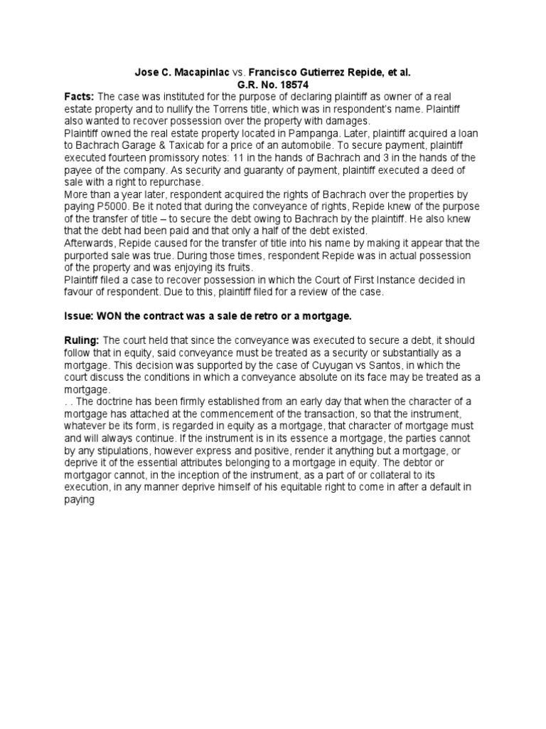 Mapinlac V Repide | PDF | Mortgage Law | Liability (Financial Accounting)